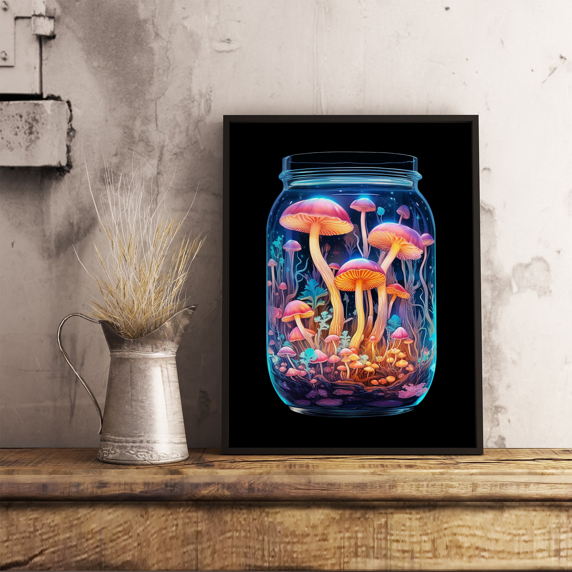 Neon Mushrooms Clip Art Bundle Rainbow Mushrooms in a Jar PNG Magic ...