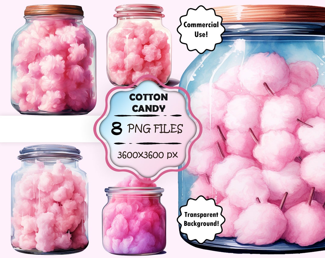 Watercolor Cotton Candy Jar PNG Bundle Cotton Candy Clip Art Cotton ...