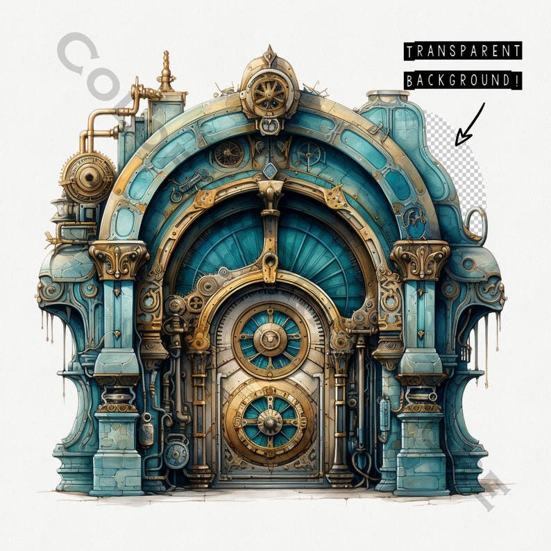 Watercolor Steampunk Architecture Clipart Bundle Steampunk Windows PNG Steampunk Window Clipart ...