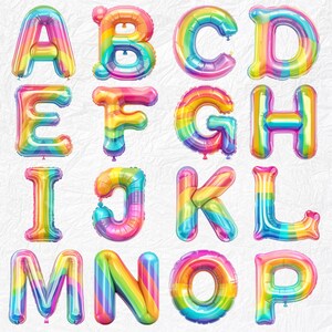 Rainbow Balloon Alphabet Clipart Rainbow Letters PNG Rainbow Font ...