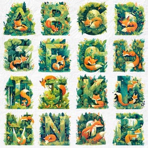 Cute Woodland Alphabet for Children PNG Forest Letters Clipart Adorable ...