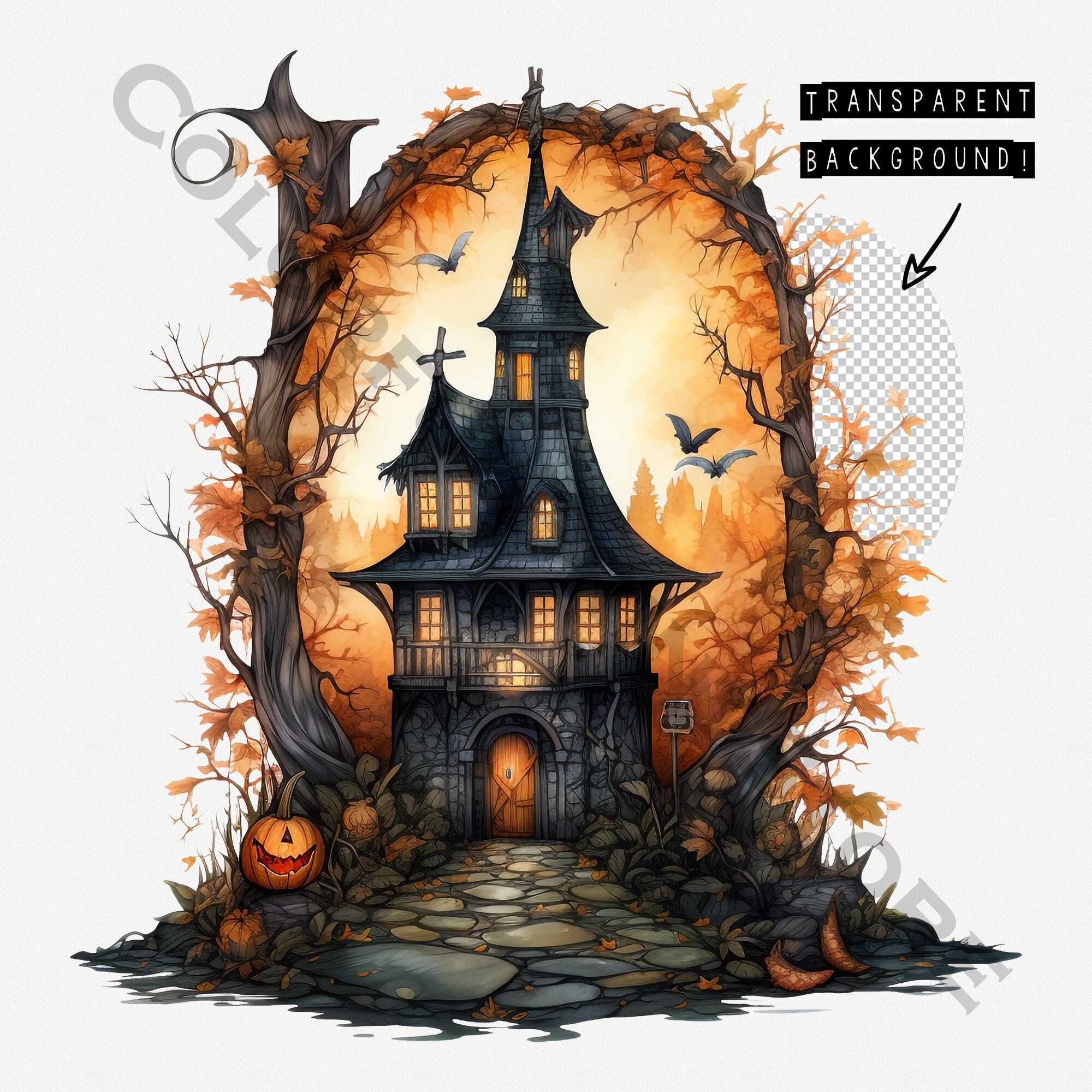 Halloween House Clip Art Bundle Haunted House Art Spooky House PNG ...