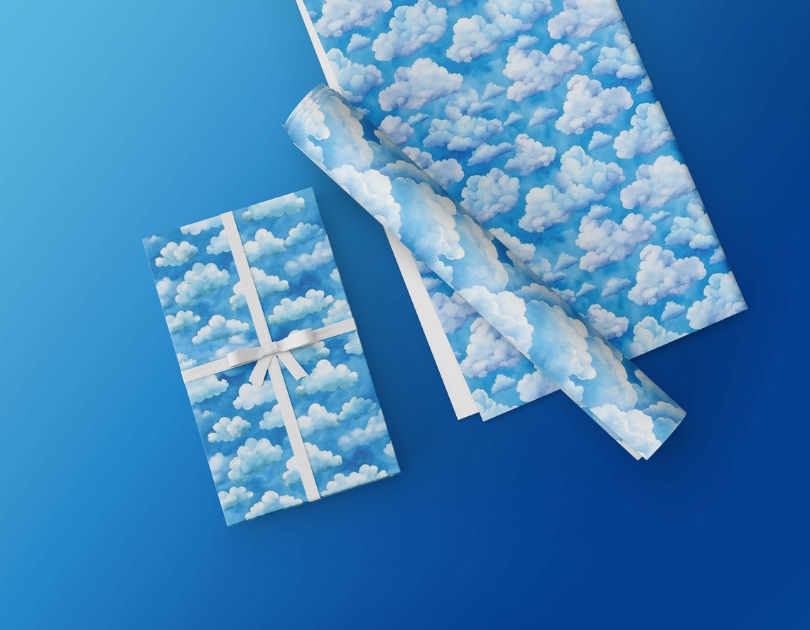 Blue Sky Watercolor Clouds Digital Paper Cloudy Sky Printable Paper ...