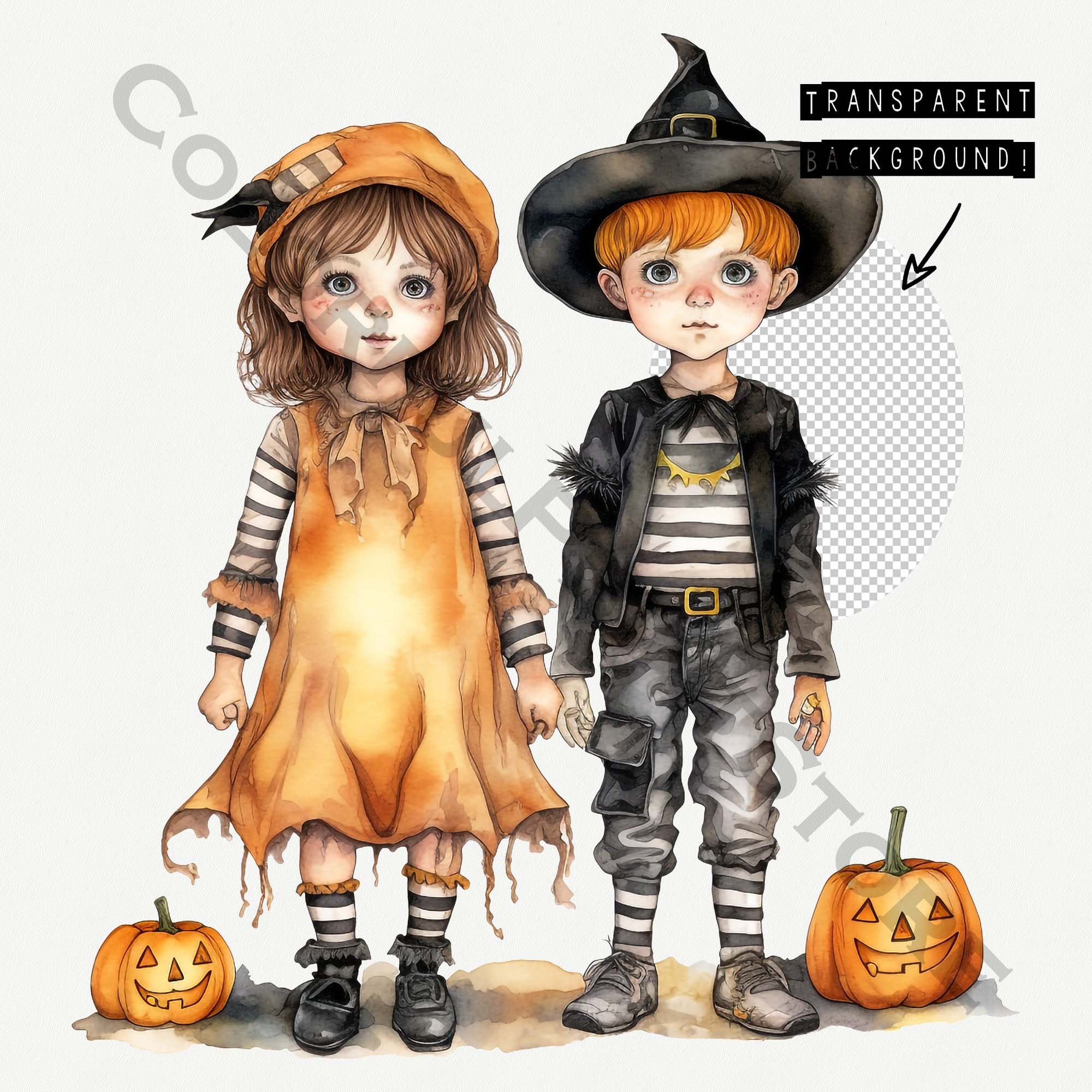 Watercolor Halloween Clipart Halloween Kids Digital Art - Etsy