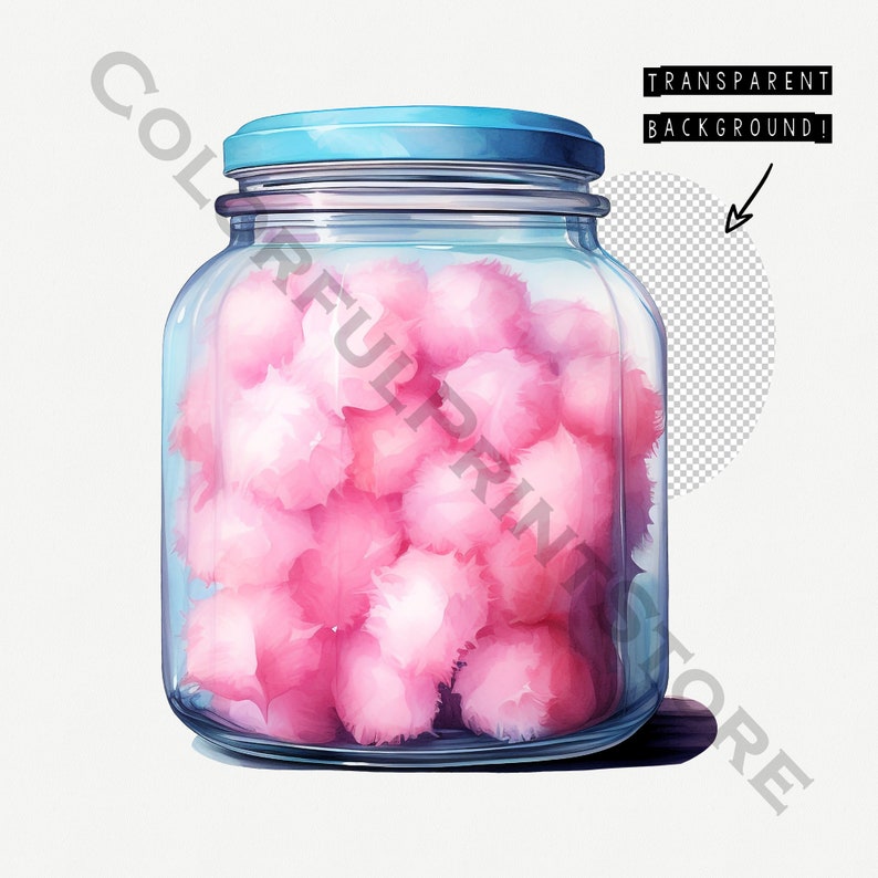 Watercolor Cotton Candy Jar PNG Bundle Cotton Candy Clip Art Cotton ...
