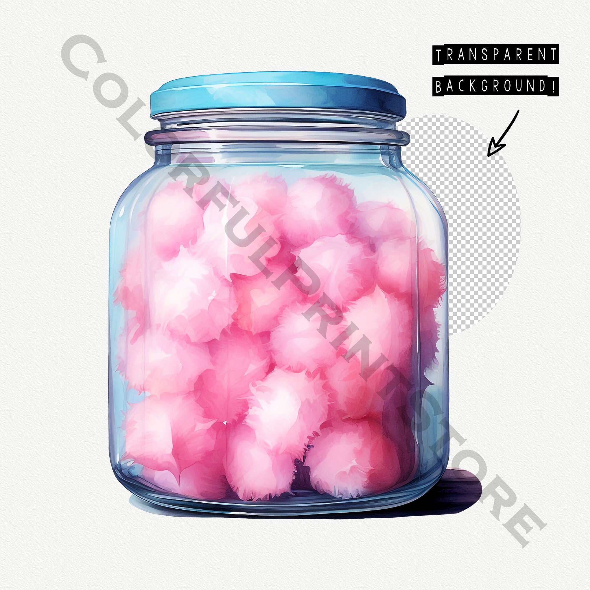 Watercolor Cotton Candy Jar PNG Bundle Cotton Candy Clip Art Cotton ...