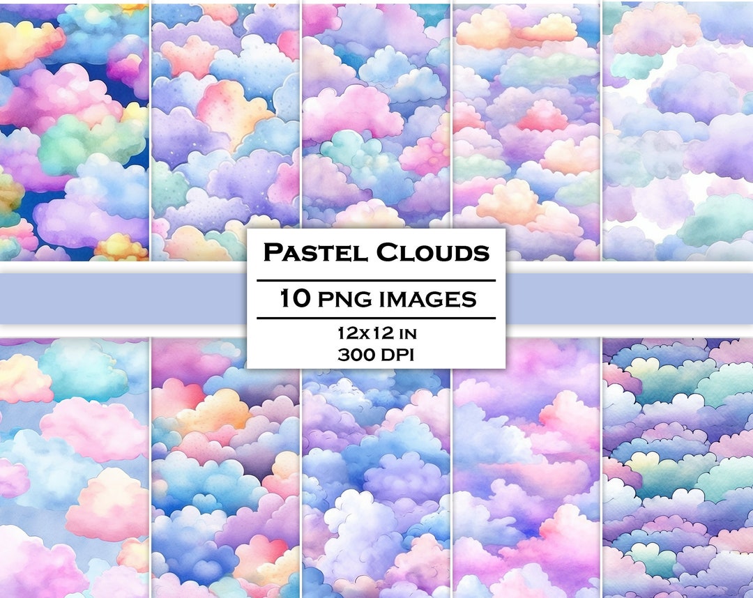 Pastel Watercolor Clouds Digital Paper Cloudy Sky Printable Paper ...