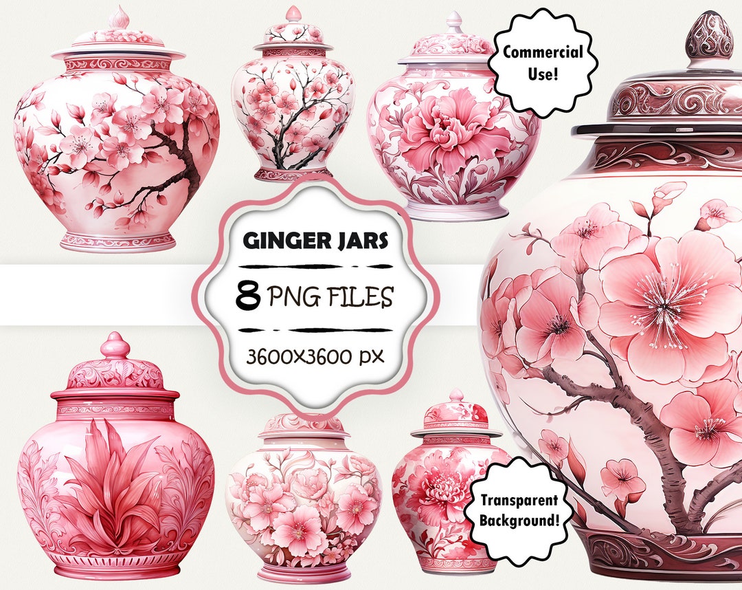 Watercolor Ginger Jar PNG Bundle Pink Ginger Jar Clip Art Ginger Jar ...