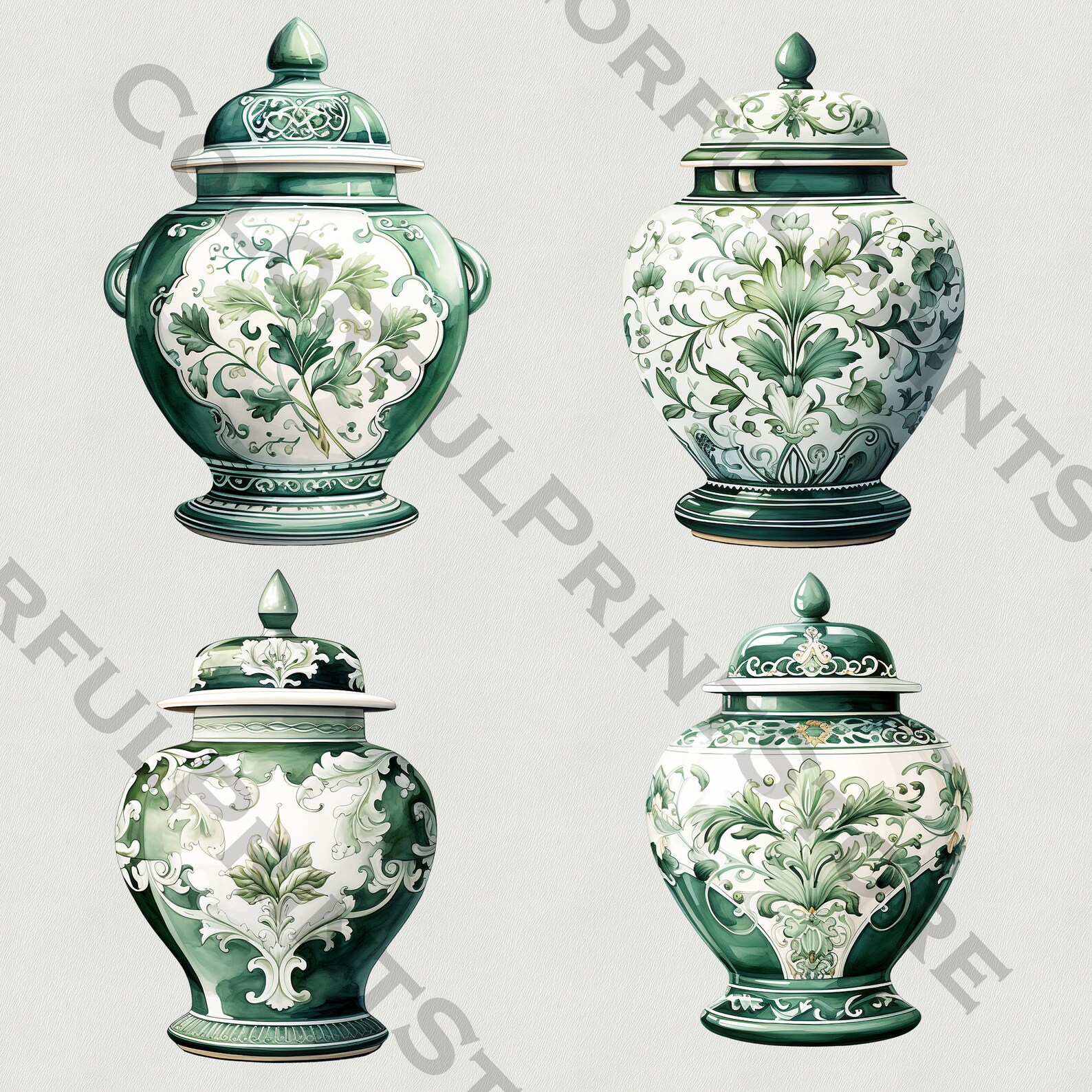 Watercolor Ginger Jar PNG Sage Green Ginger Jar Clip Art Ginger Jar ...
