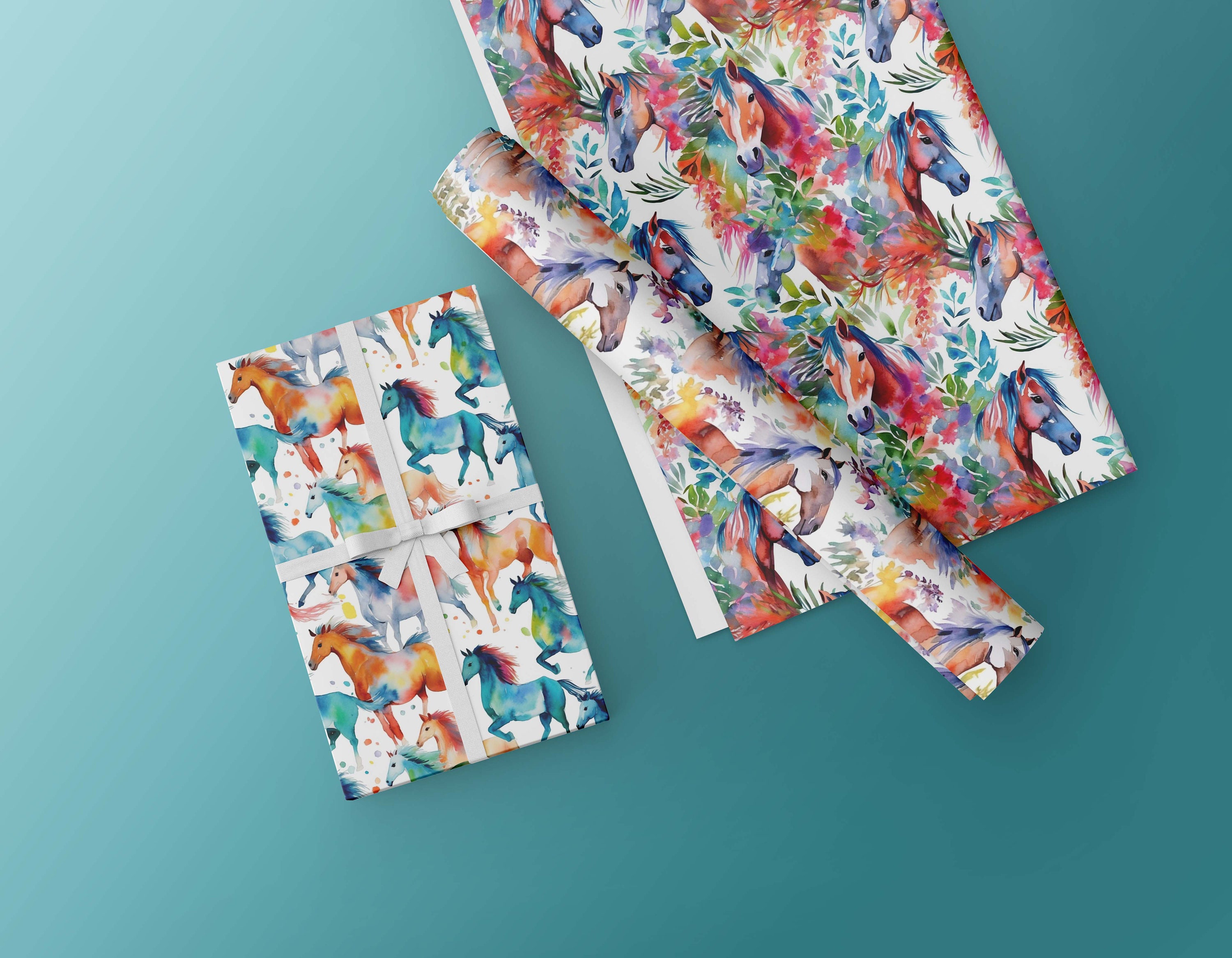 Watercolor Rainbow Horse Digital Paper Horse Printable Paper Horse ...