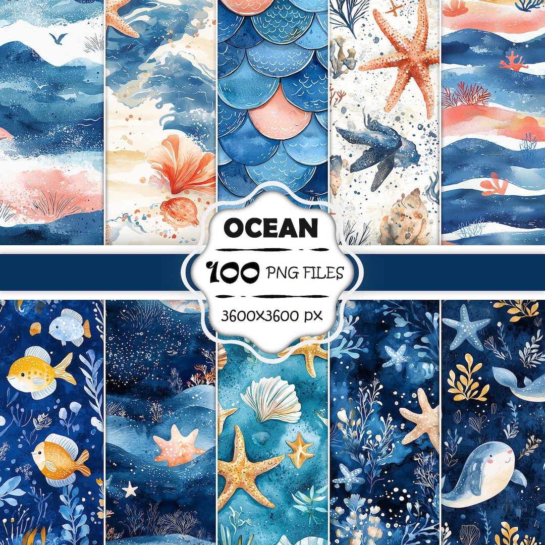 Ocean Watercolor Ocean Digital Paper Ocean Printable Paper Colorful ...