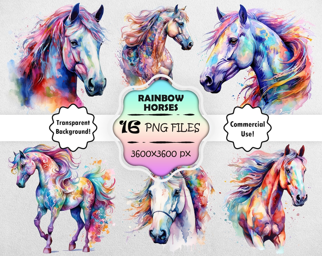 Watercolor Rainbow Horse Clipart Horses Print Rainbow Horse PNG Digital ...