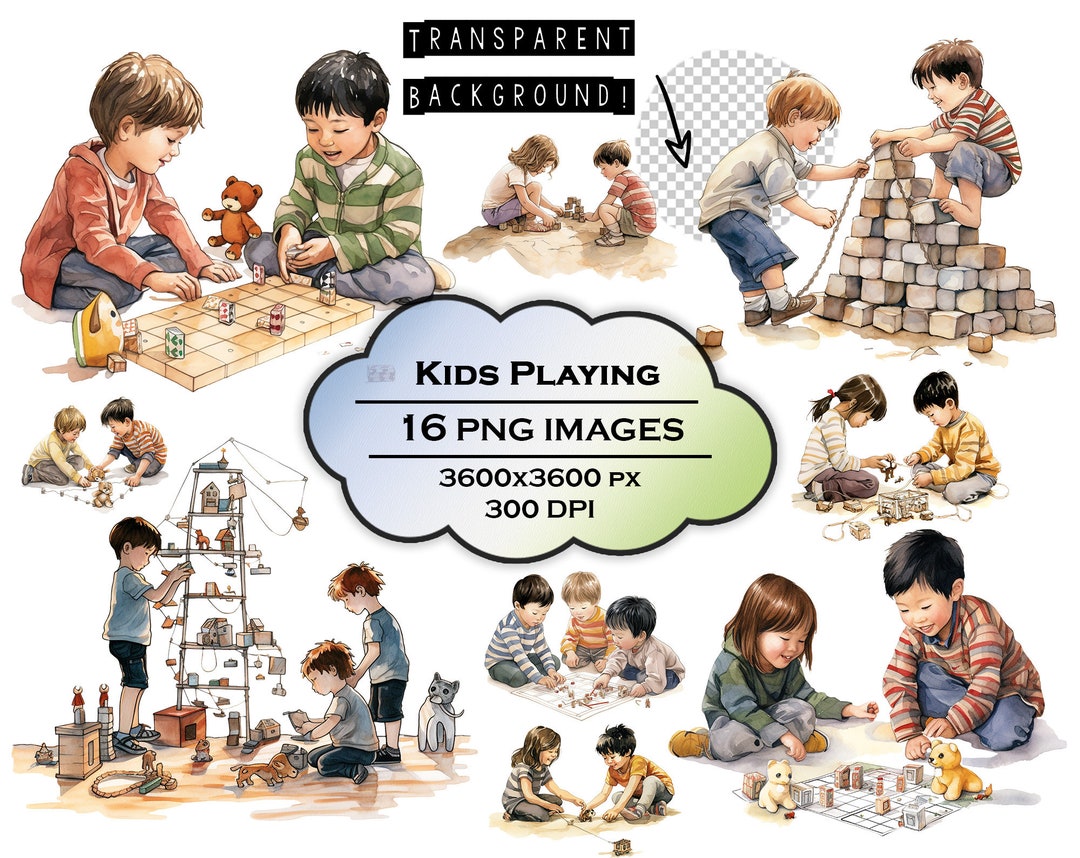 Watercolor Kids Playing Illustration Cartoon Kids Activities PNG ...