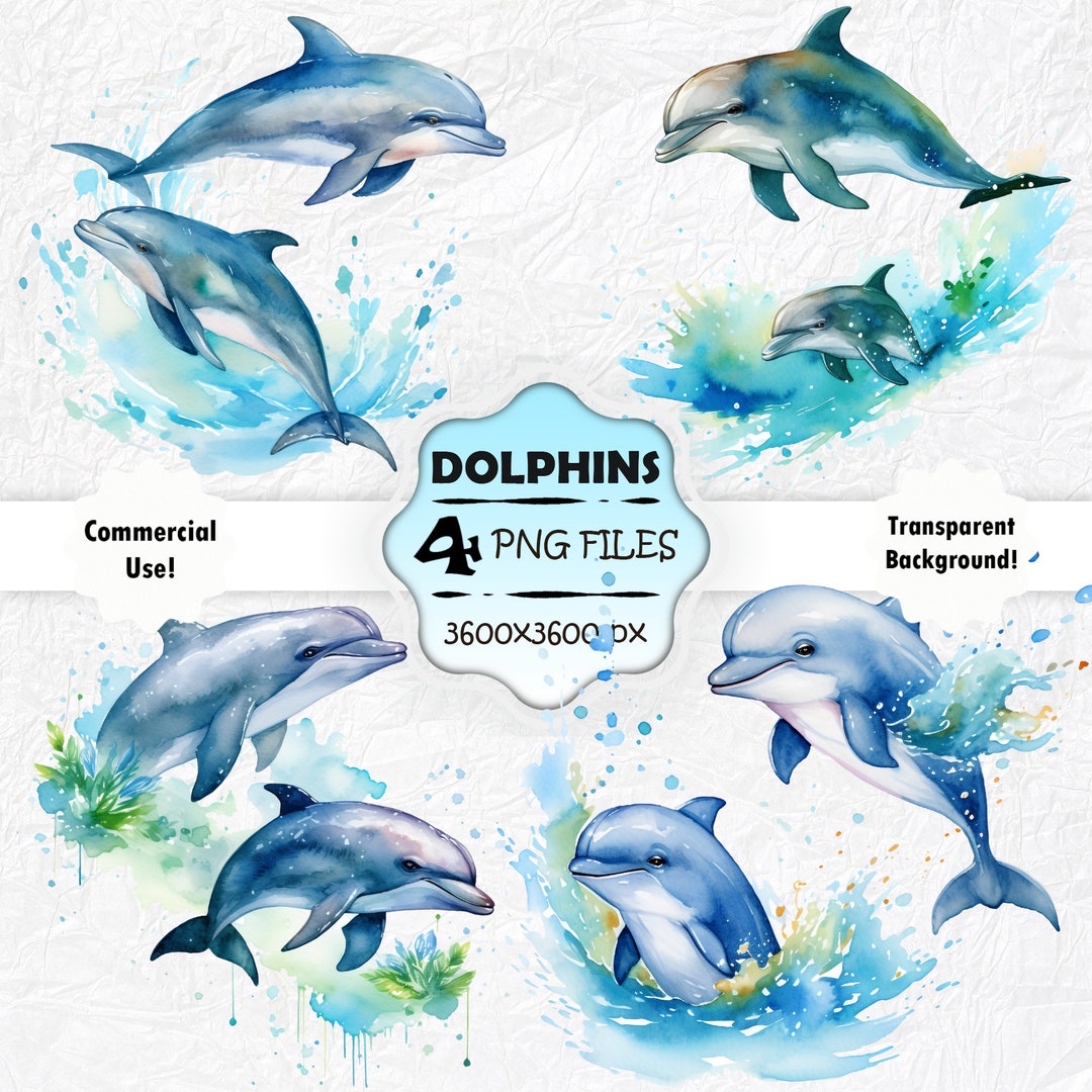 Watercolor Dolphin Clipart Bundle, Cute Dolphin Printable Art ...