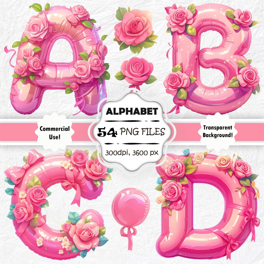 Pink Balloon Alphabet Clip Art Cute Pink Balloon Letters PNG Pink ...