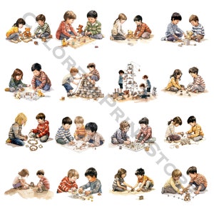Watercolor Kids Playing Illustration Cartoon Kids Activities PNG ...