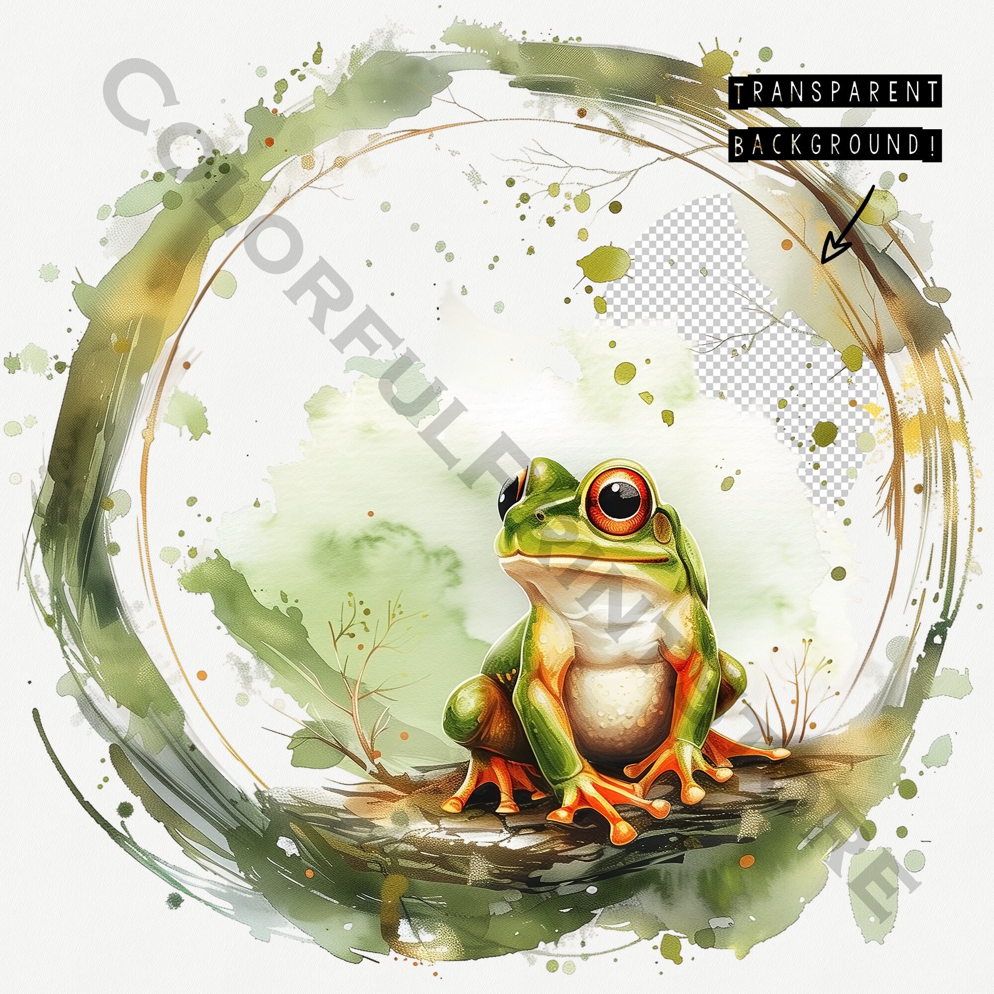 Watercolor Frog Clipart Bundle, Cute Frog PNG Set, Spring Frog Painting ...
