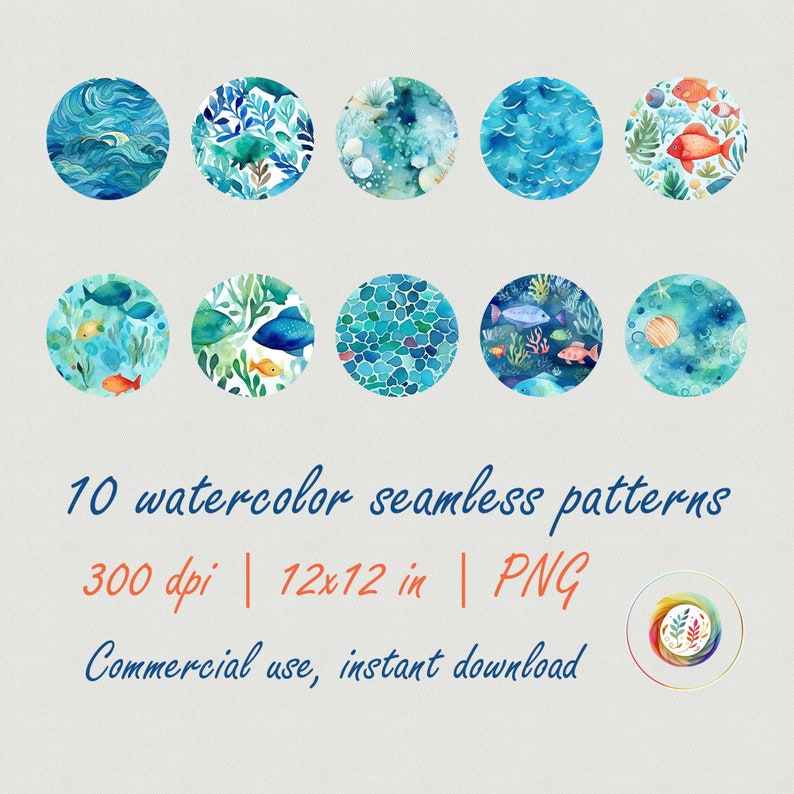 Ocean Watercolor Ocean Digital Paper Ocean Printable Paper Colorful ...