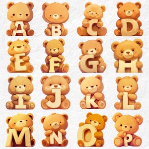 Cute Alphabet for Children PNG Teddy Bear Letters Clipart Adorable ...