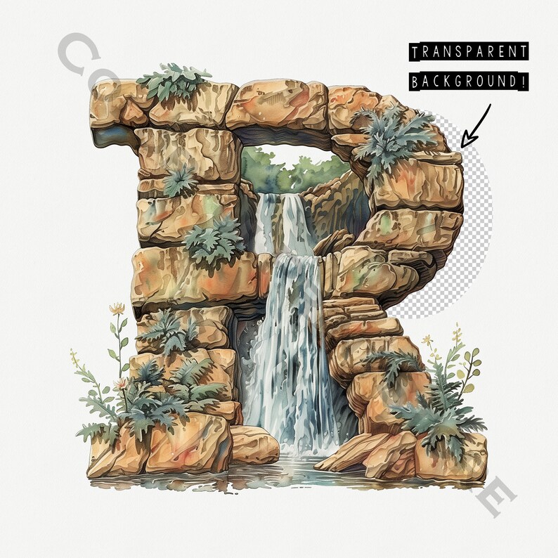 Watercolor Waterfall Alphabet Clipart PNG Waterfall Letters PNG Set ...