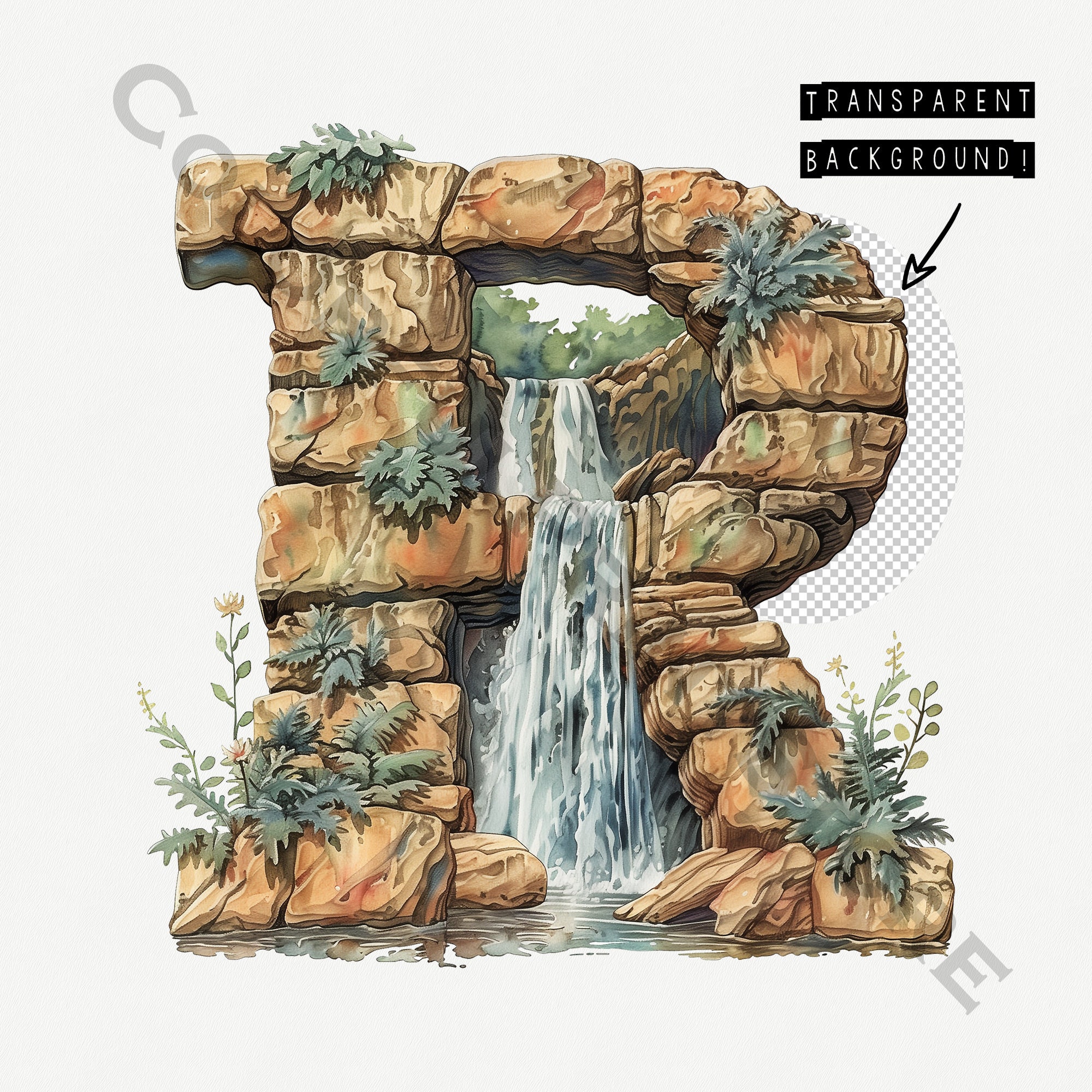 Watercolor Waterfall Alphabet Clipart PNG Waterfall Letters PNG Set ...