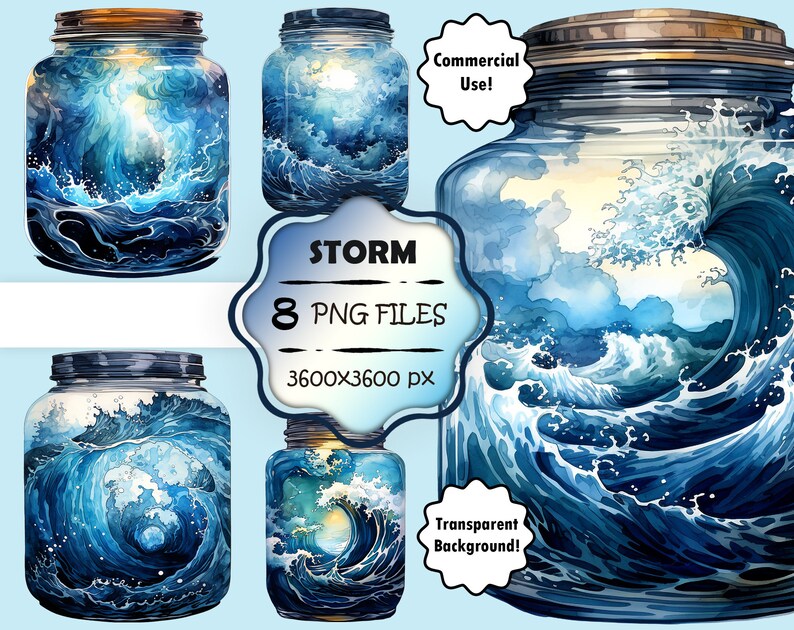 Watercolor Storm Clip Art Storm Jar PNG Storm in a Bottle PNG Stormy ...