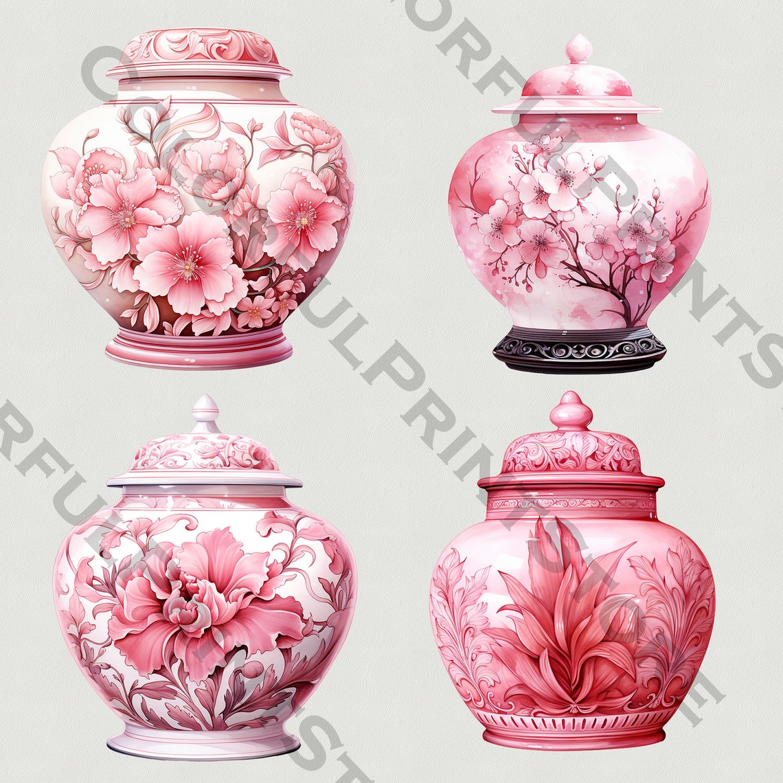 Watercolor Ginger Jar PNG Bundle Pink Ginger Jar Clip Art Ginger Jar ...