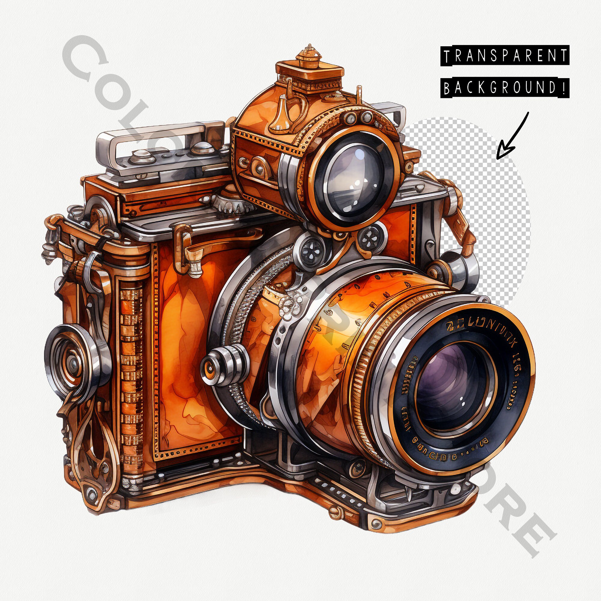 Watercolor Steampunk Elements Clipart Bundle Technology Art PNG Steampunk Furniture PNG ...