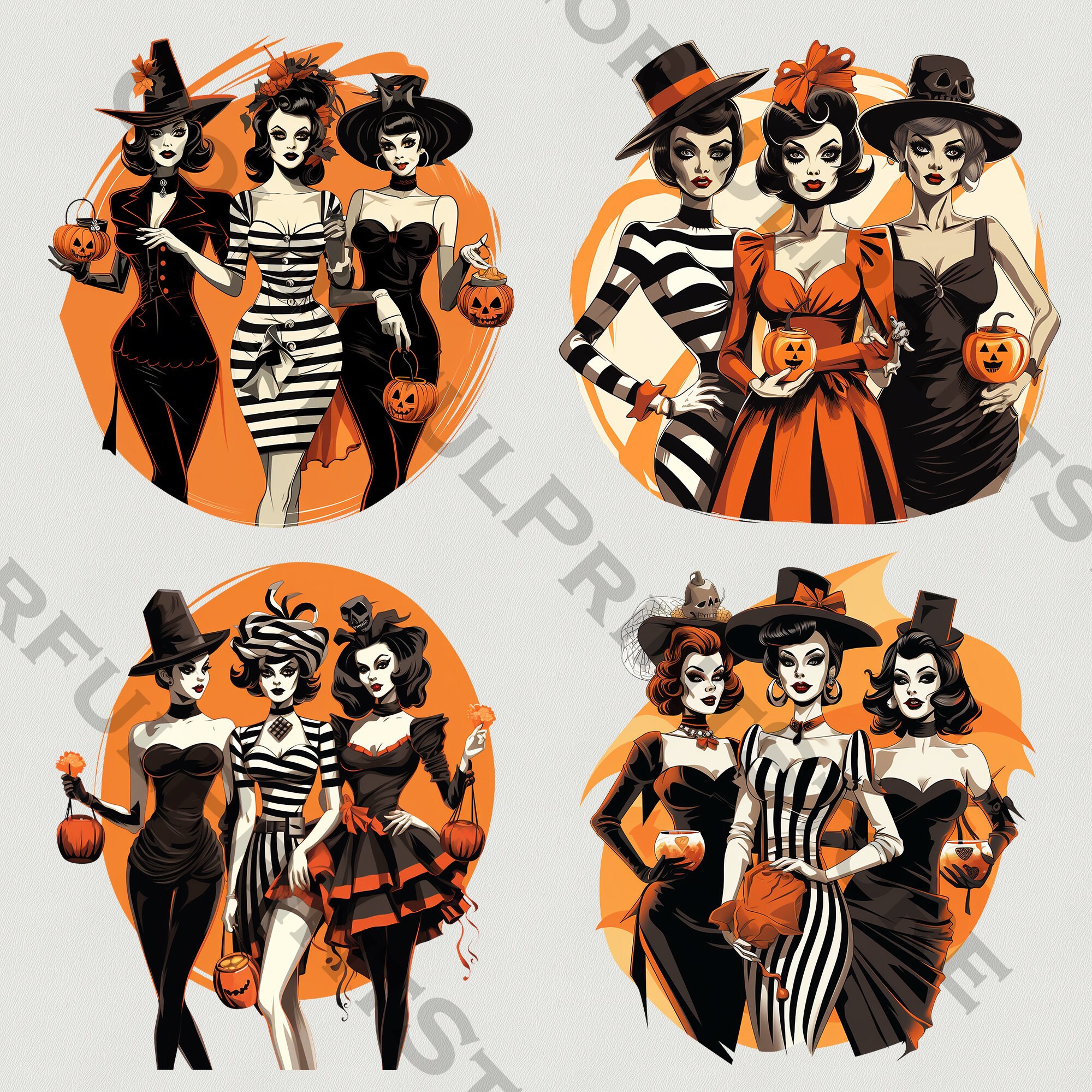 Retro Halloween Clip Art Set 90s Halloween Pop Art Halloween - Etsy