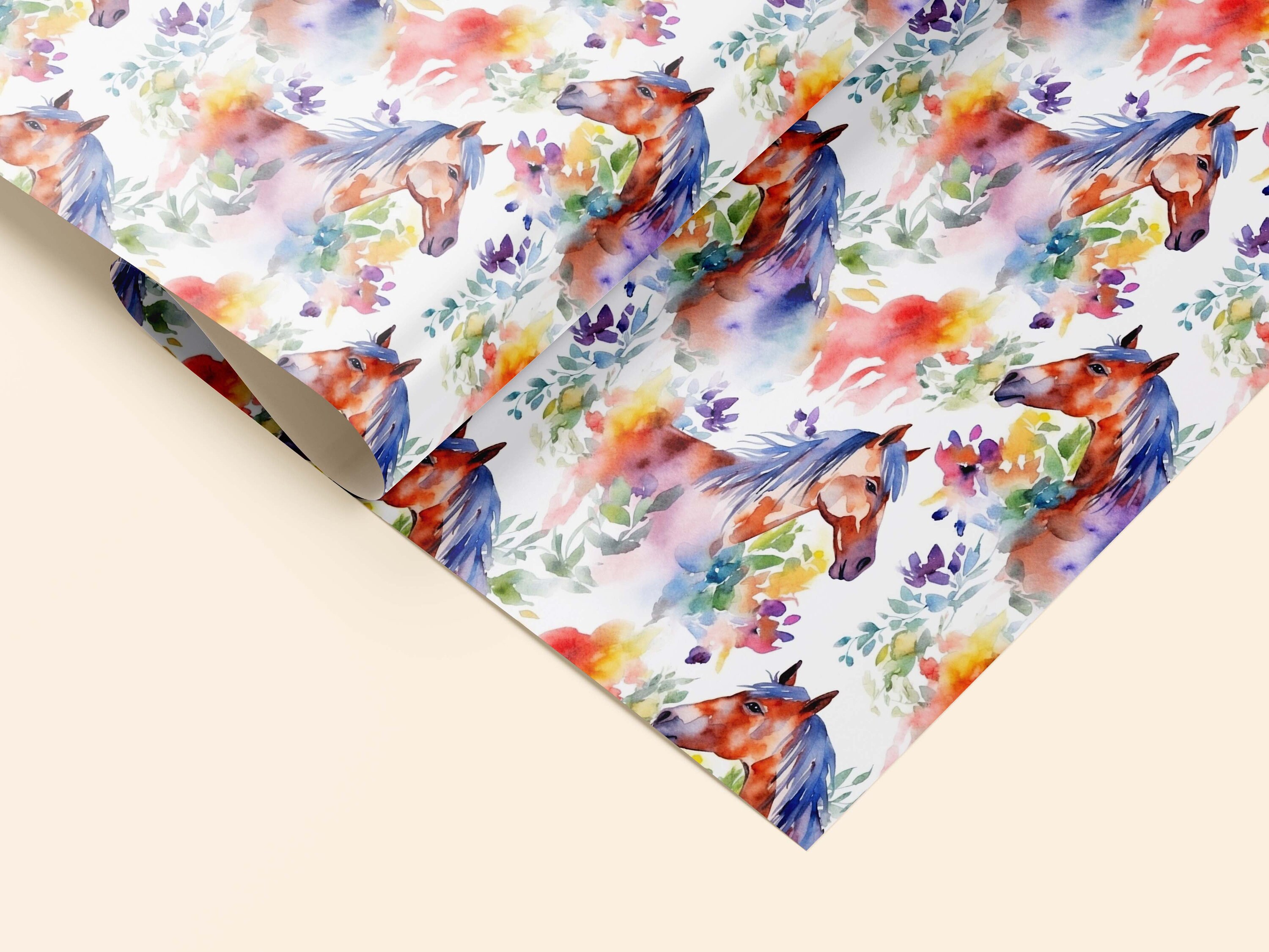 Watercolor Rainbow Horse Digital Paper Horse Printable Paper Horse ...