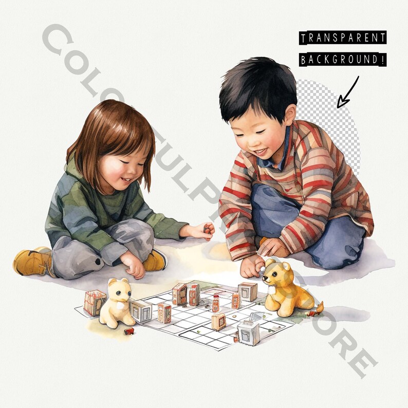 Watercolor Kids Playing Illustration Cartoon Kids Activities PNG ...