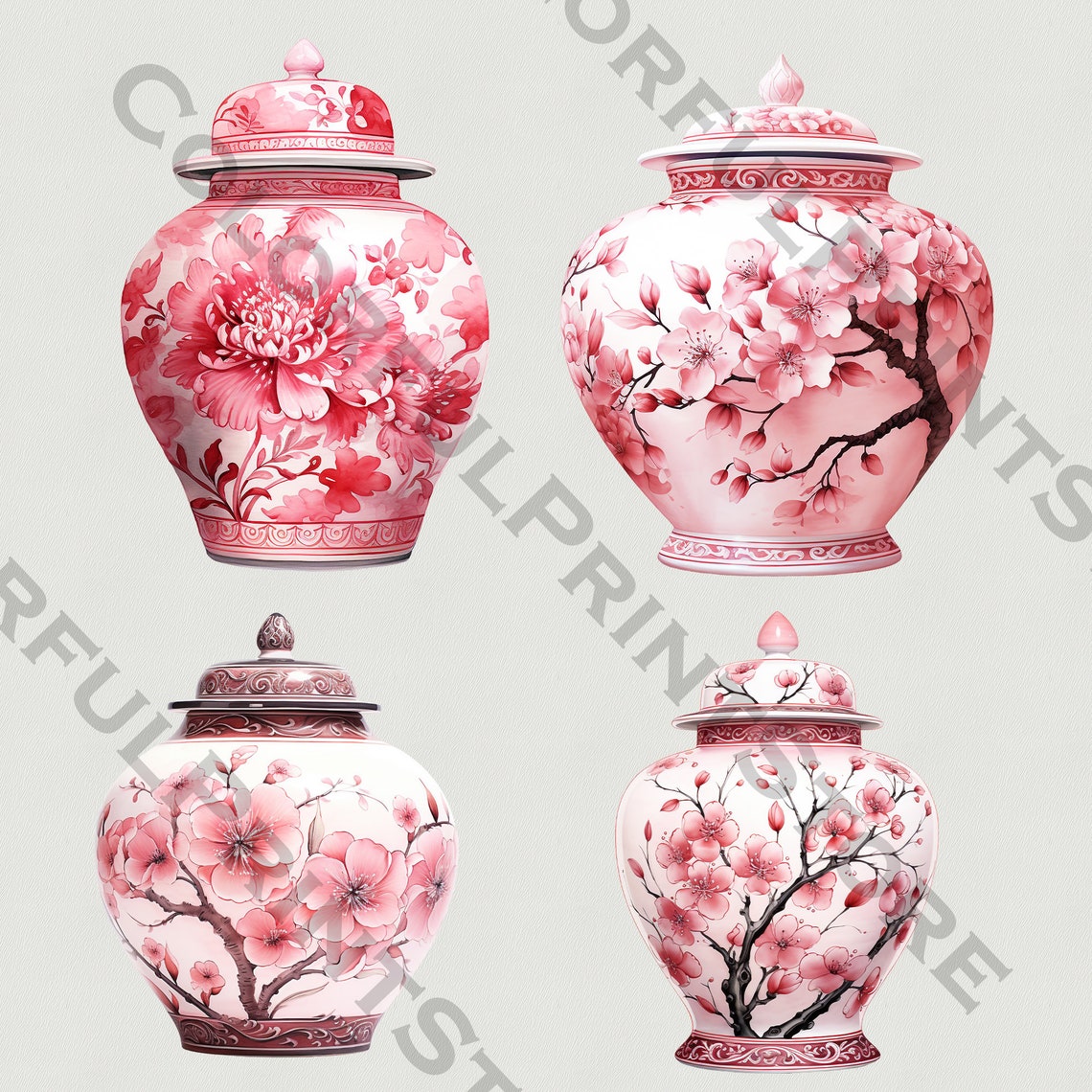 Watercolor Ginger Jar PNG Bundle Pink Ginger Jar Clip Art Ginger Jar ...