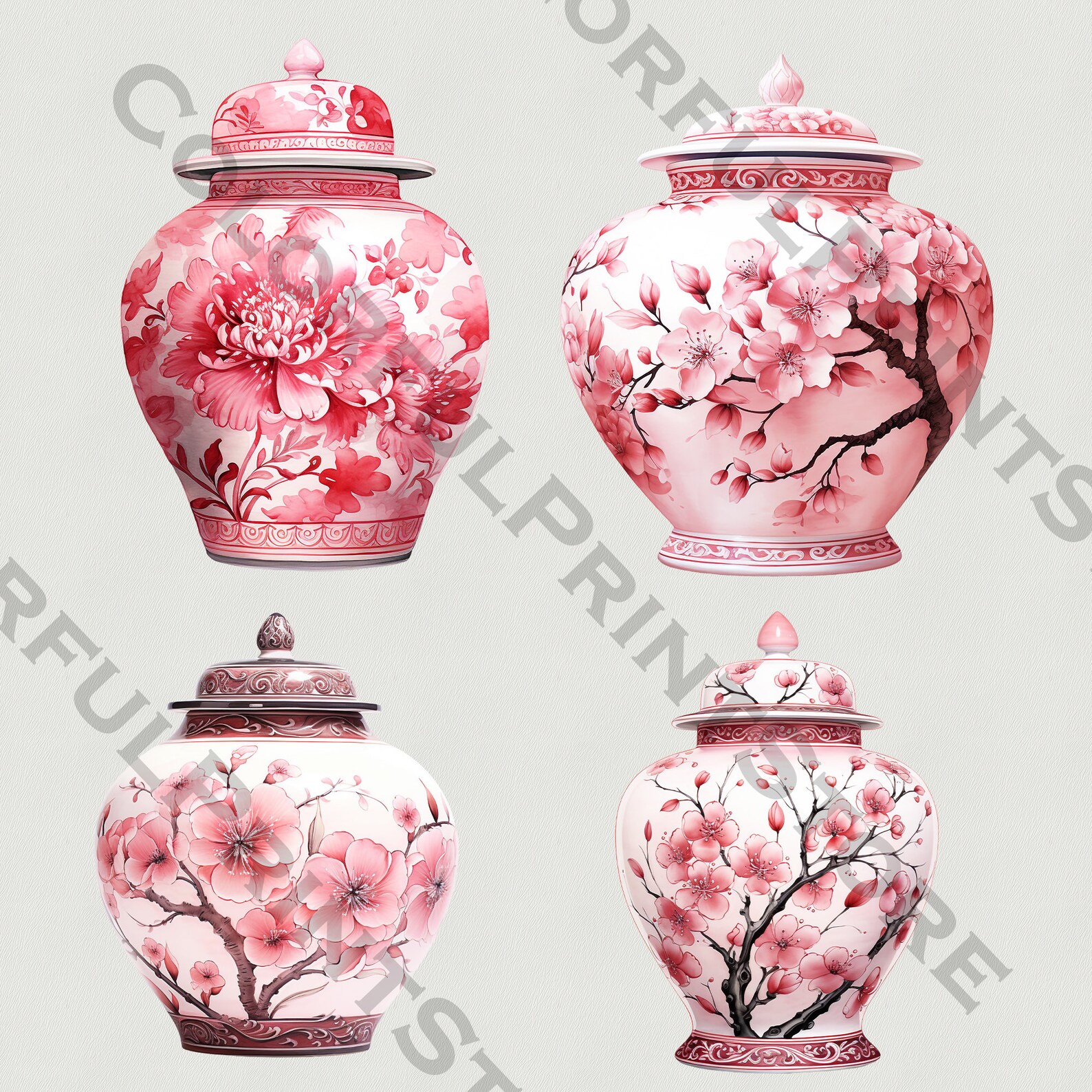 Watercolor Ginger Jar PNG Bundle Pink Ginger Jar Clip Art Ginger Jar ...