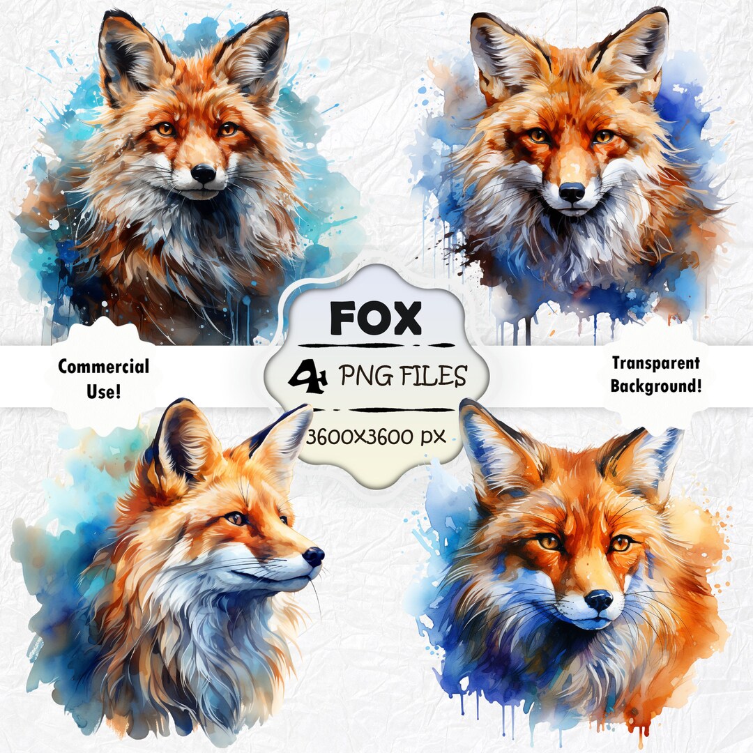 Watercolor Fox Portrait Print, Watercolor Fox Clipart Bundle ...