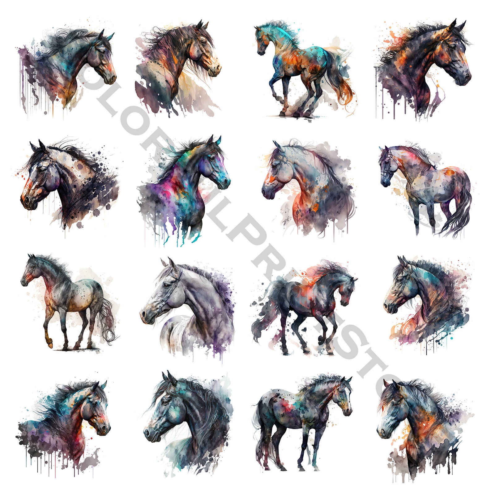Watercolor Horse Clipart Bundle Horse Print Horse Art Watercolor Horse ...