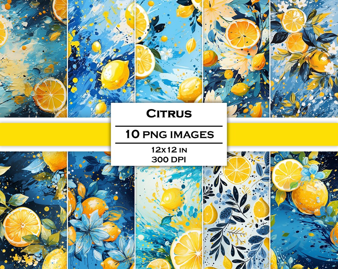 Lemon Watercolor Citrus Digital Paper Lemon Printable Paper Citrus ...