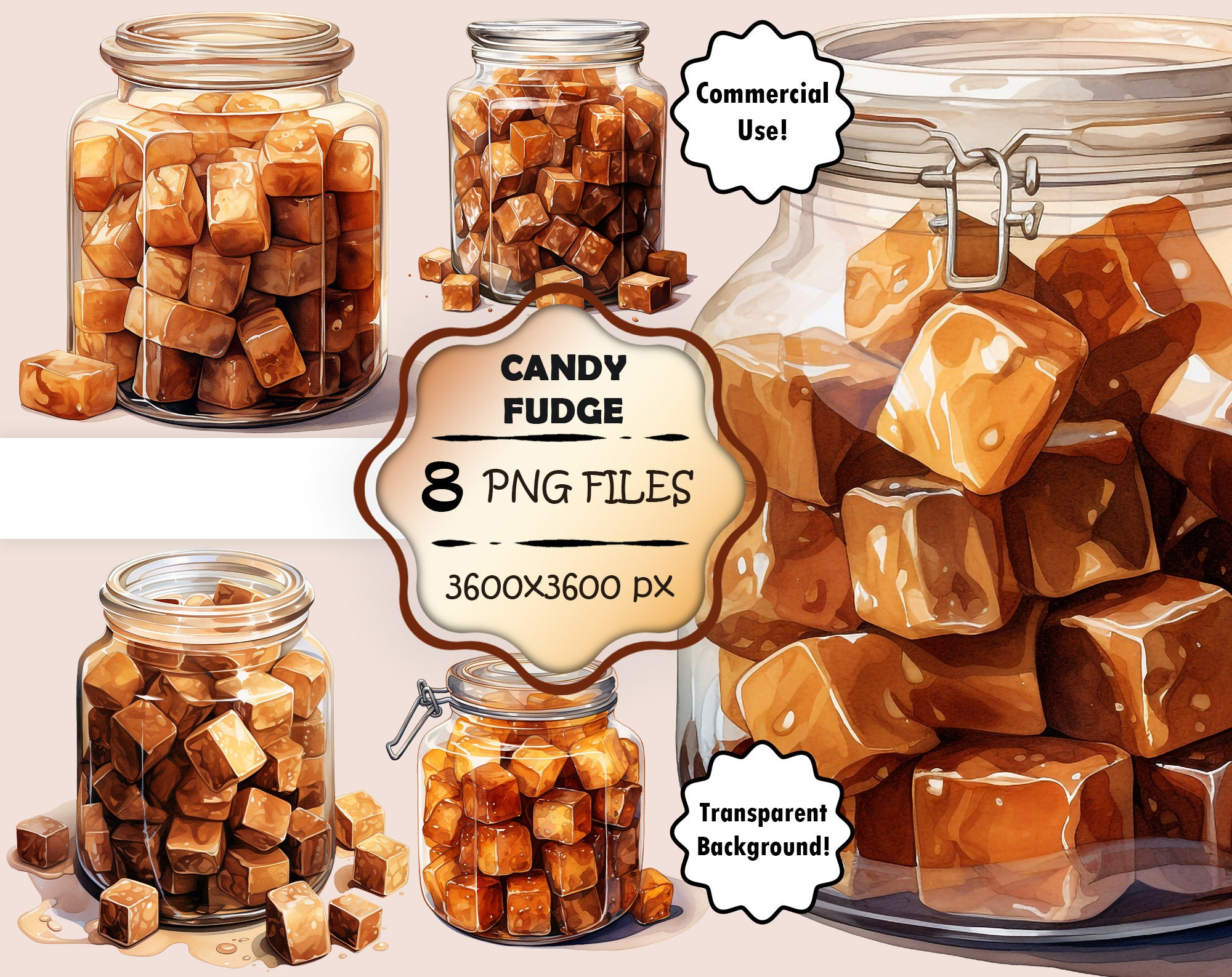 Watercolor Fudge Candy Jar PNG Bundle Fudge Candy Clip Art - Etsy
