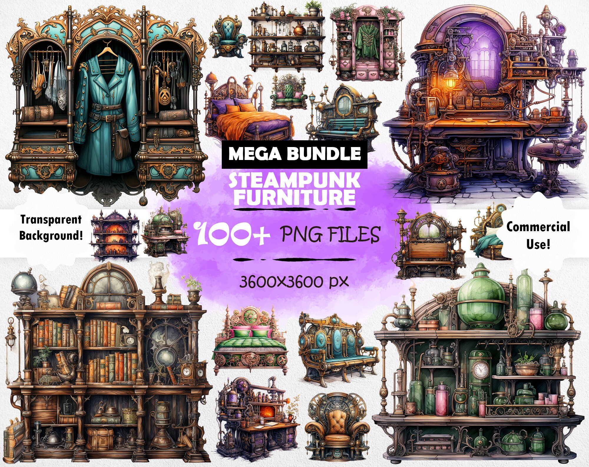 ULTIMATE SET Watercolor Steampunk Elements Clipart Bundle Steampunk ...