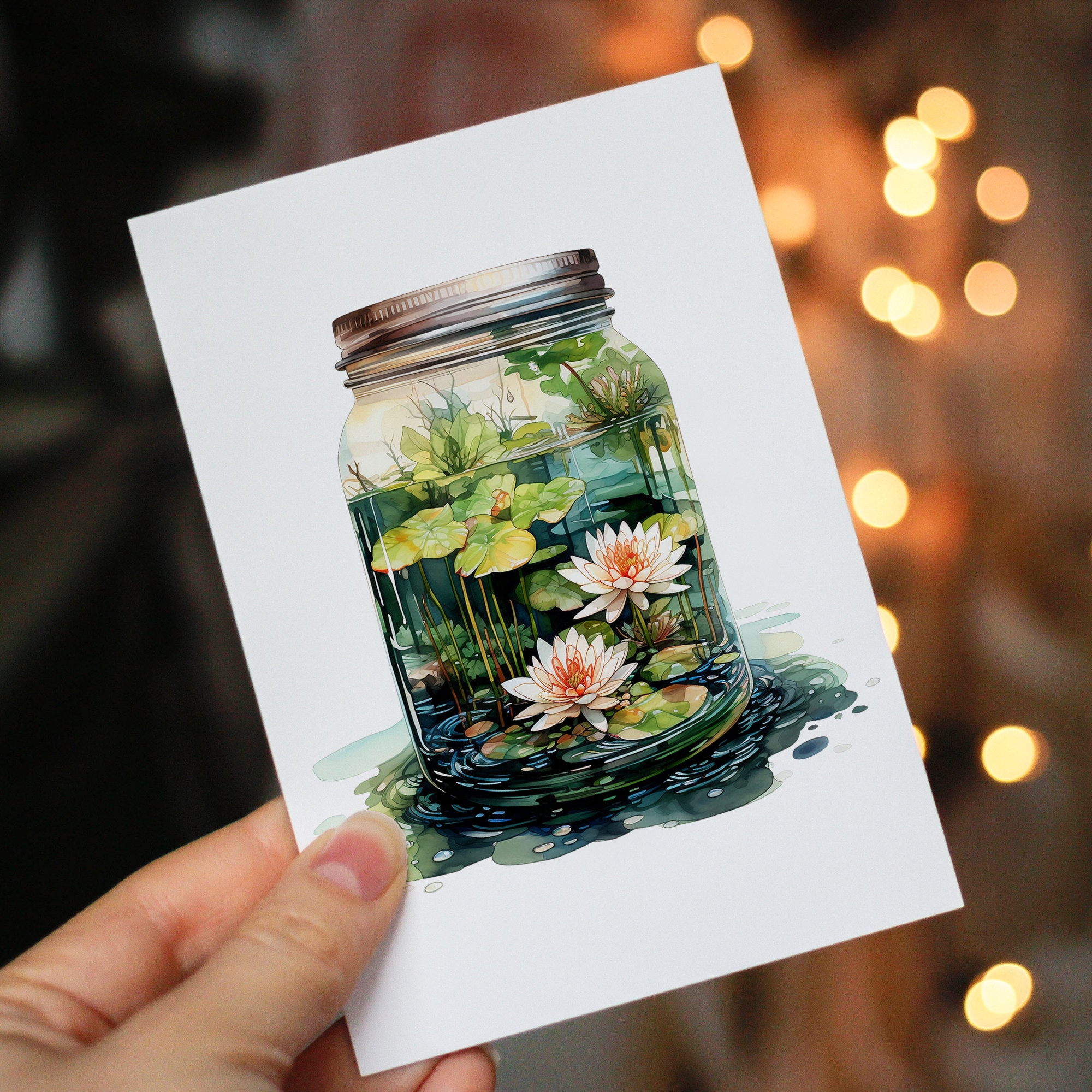 Watercolor Pond Jar Clip Art Bundle Pond in a Jar PNG Watercolor Pond ...