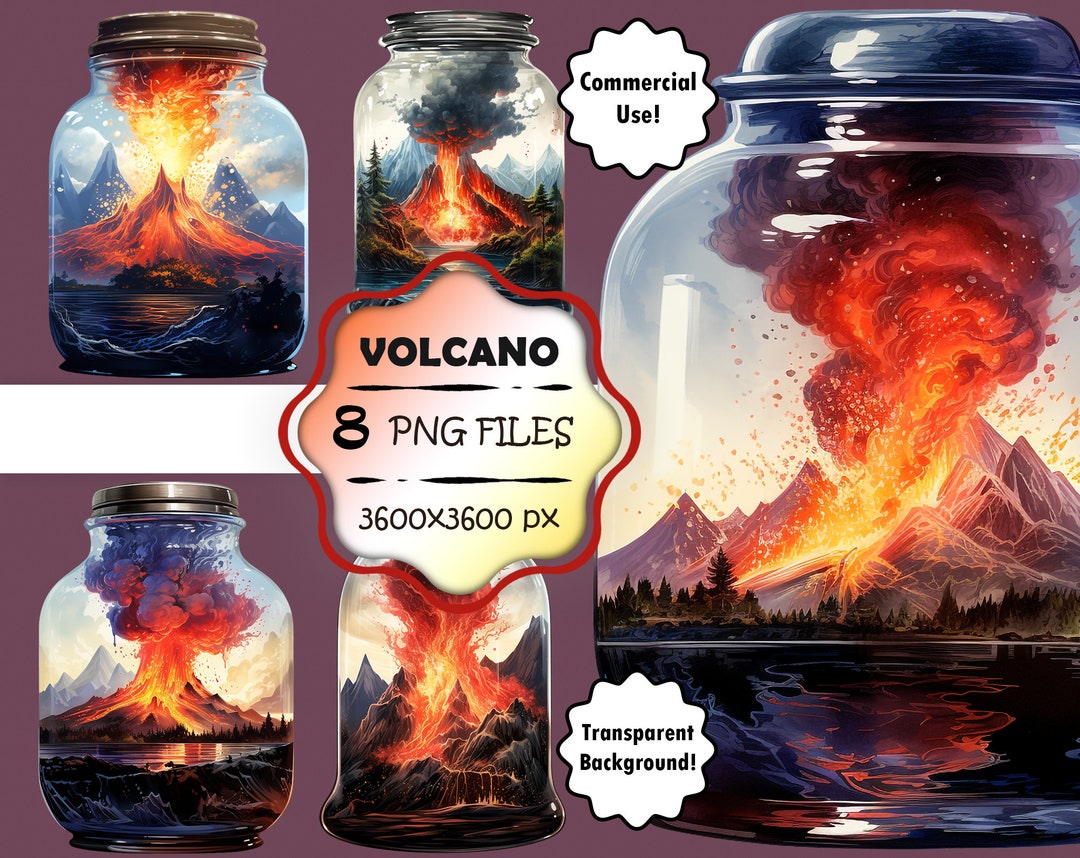 Watercolor Volcano Clip Art Bundle Volcano in a Jar PNG Erupting ...