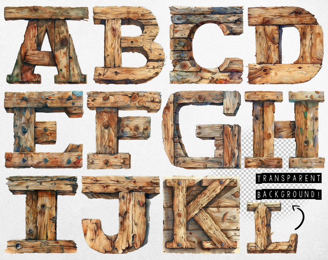 Wooden Alphabet Clipart Wooden Lettering PNG Wooden Letters PNG Set ...