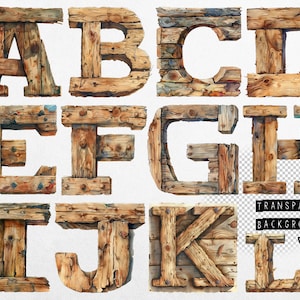 Wooden Alphabet Clipart Wooden Lettering PNG Wooden Letters PNG Set ...