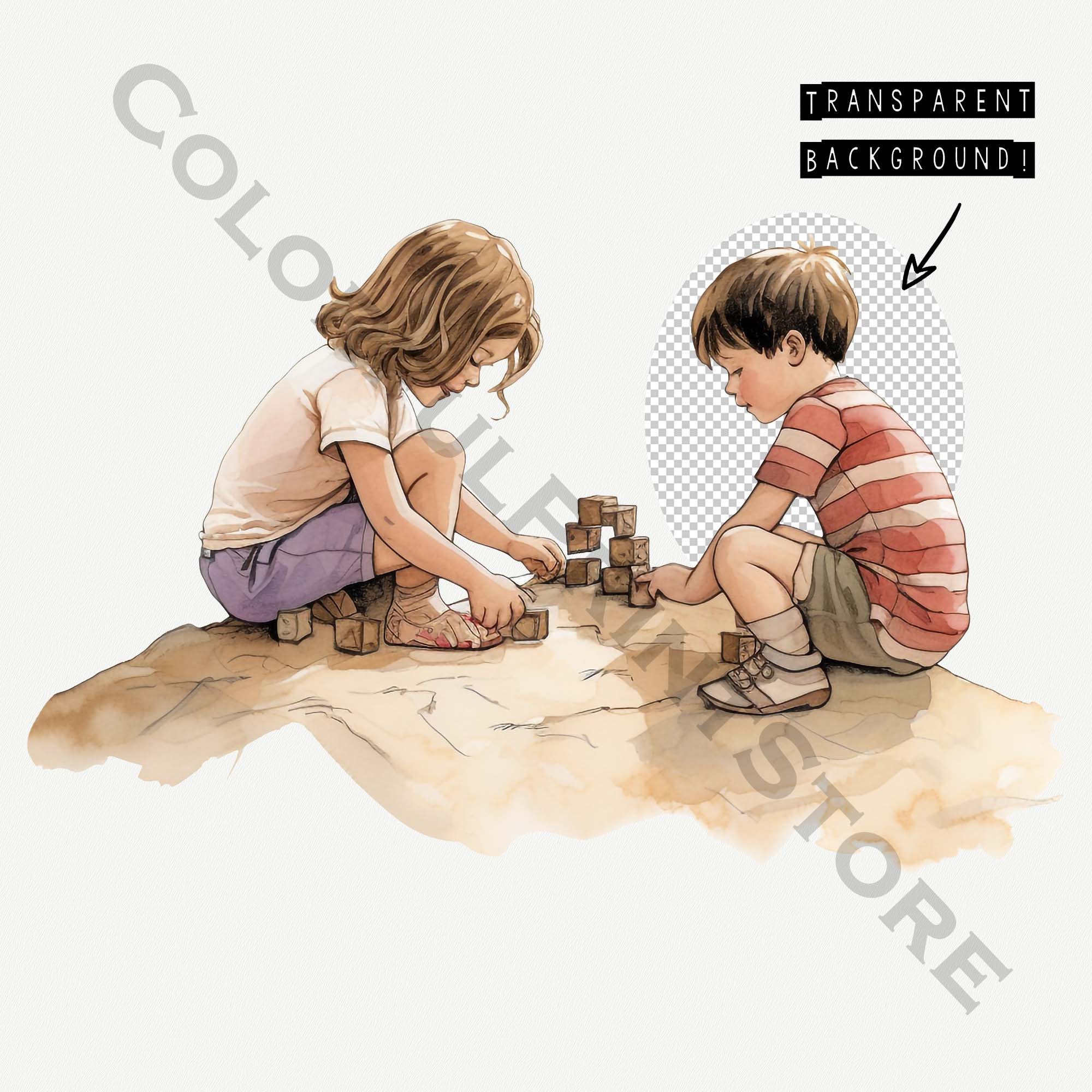 Watercolor Kids Playing Illustration Cartoon Kids Activities PNG ...