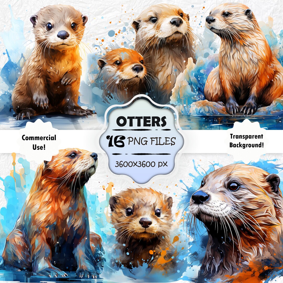 Watercolor Otter PNG Bundle, Cute Otter Print, Watercolour Otter ...
