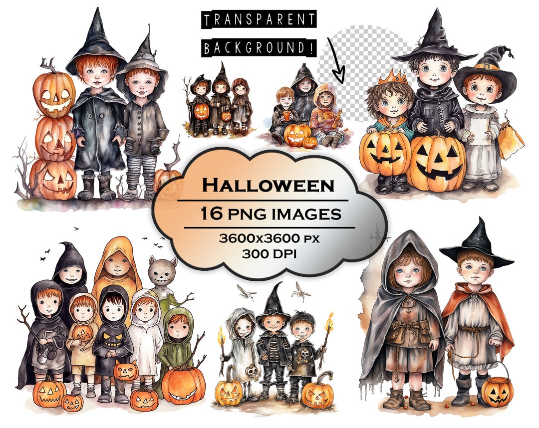 Watercolor Halloween Clipart Halloween Kids Digital Art Halloween PNG ...