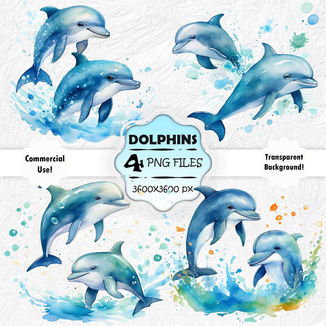 Watercolour Dolphin PNG Bundle, Sea Animals Digital Art, Aquarell ...