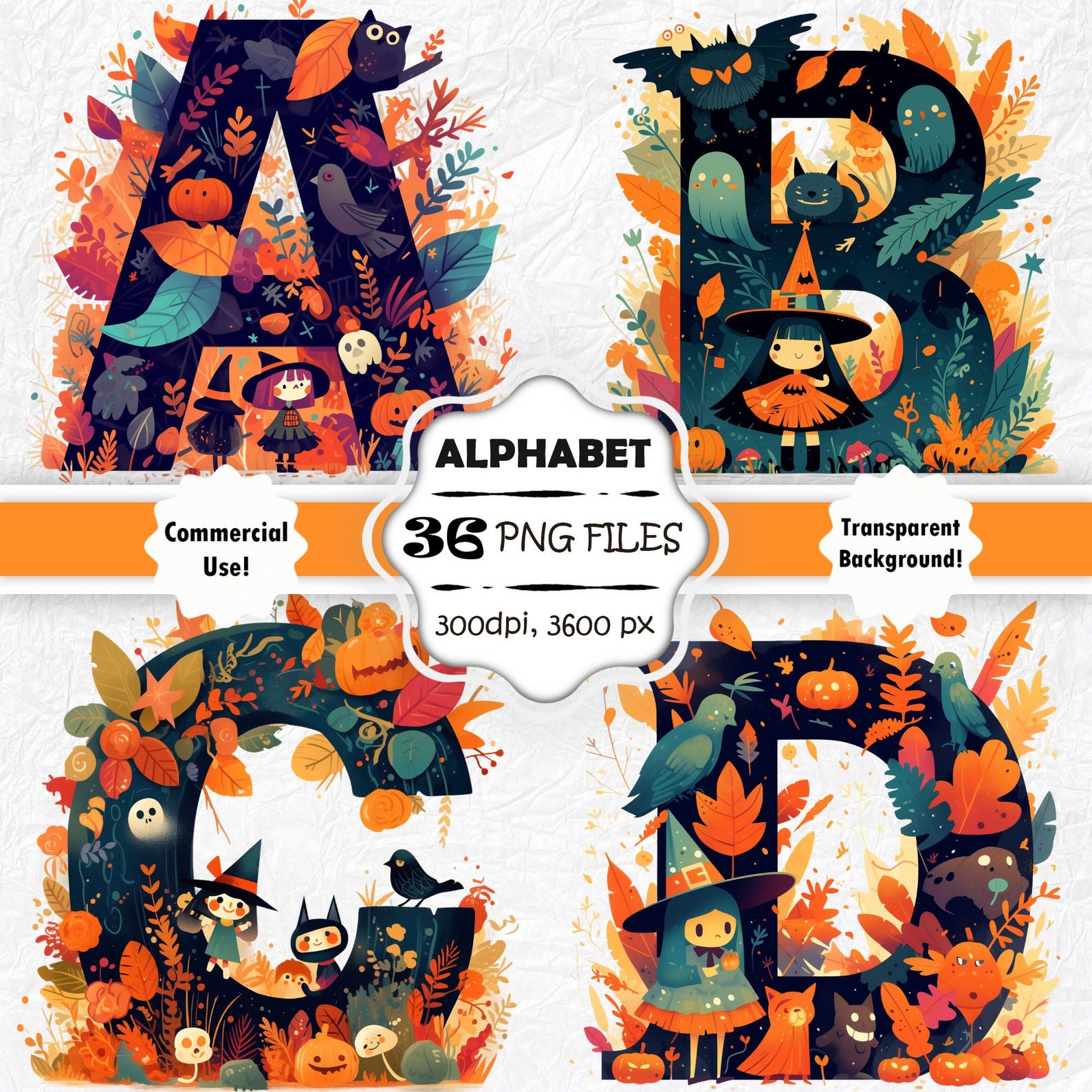 Cute Halloween Alphabet Clipart Funny Halloween Letters PNG Halloween ...