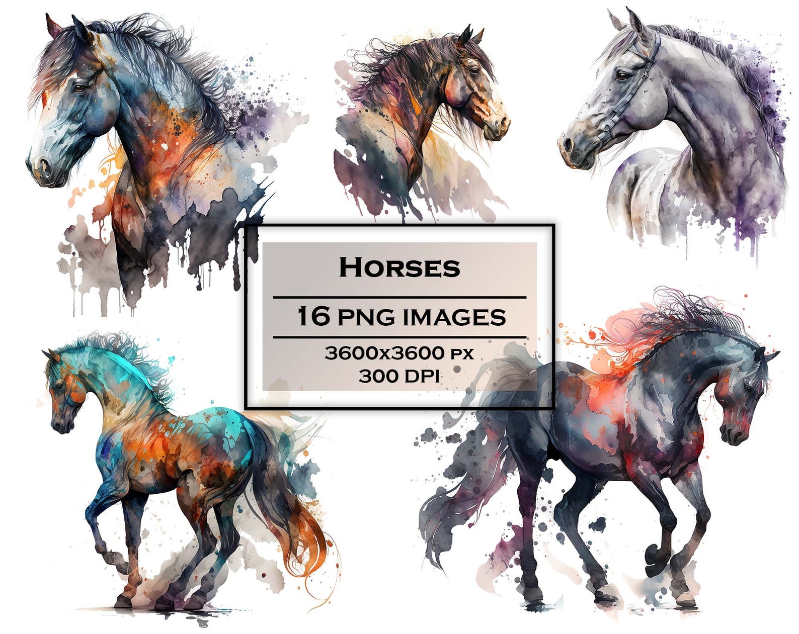Watercolor Horse Clipart Bundle Horse Print Horse Art Watercolor Horse ...