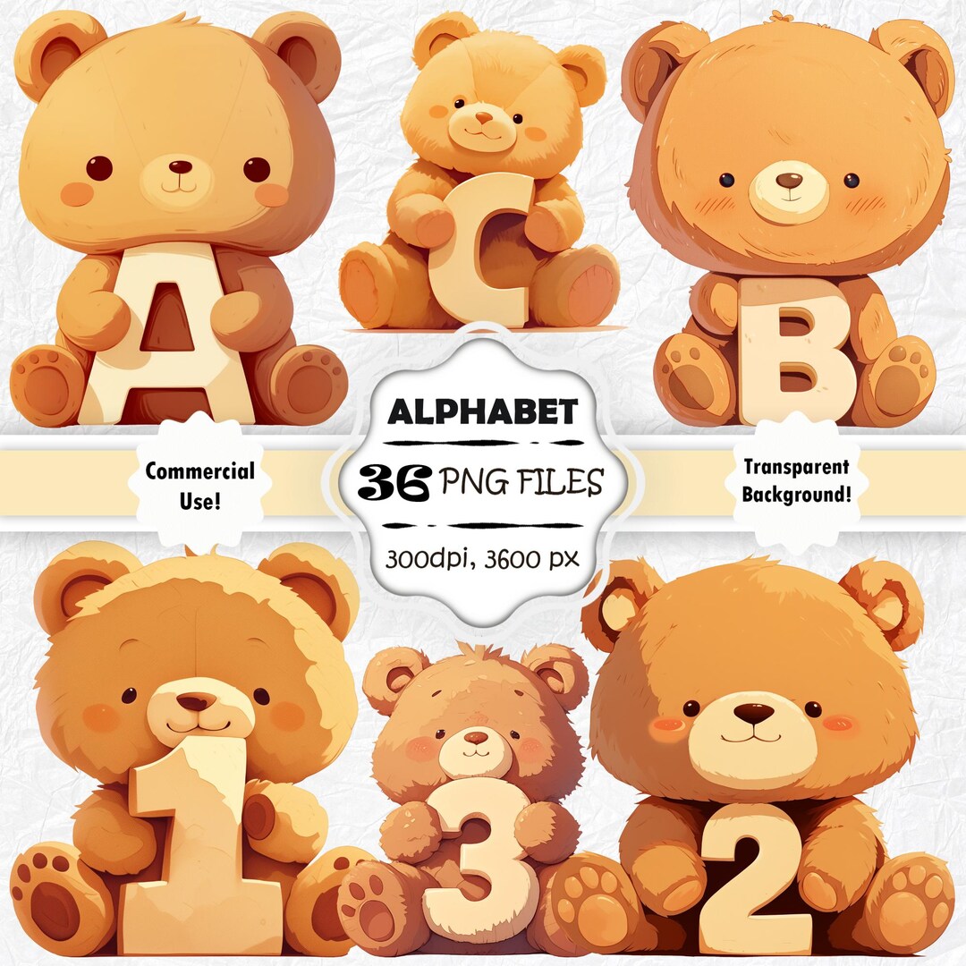 Cute Alphabet for Children PNG Teddy Bear Letters Clipart Adorable ...