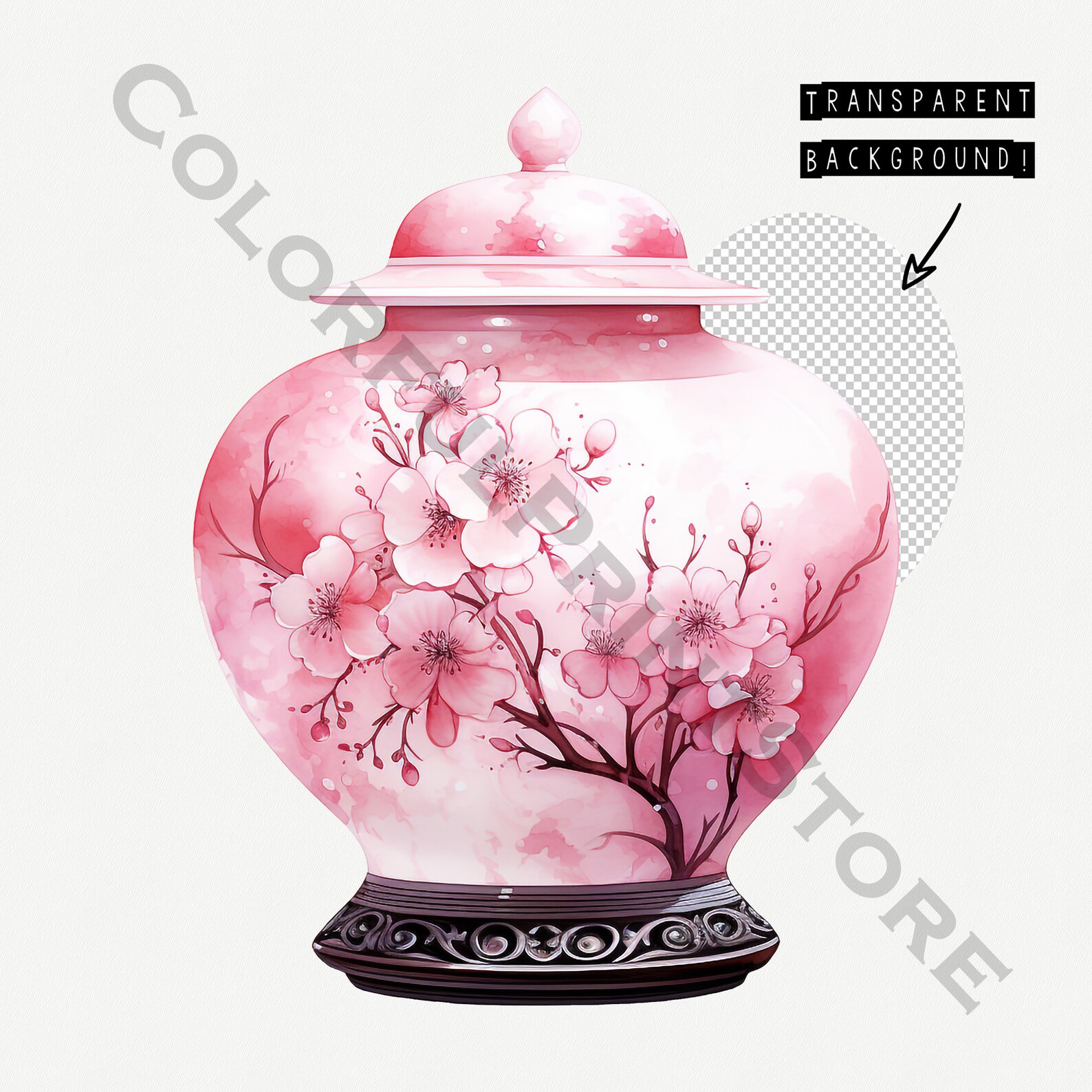 Watercolor Ginger Jar PNG Bundle Pink Ginger Jar Clip Art Ginger Jar ...